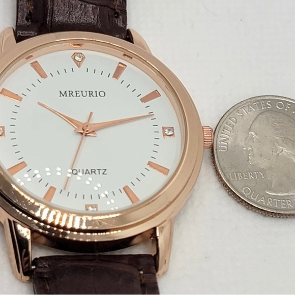 Mreurio | Accessories | Mens Mreurio Round Rose Gold Tone Brown Leather ...